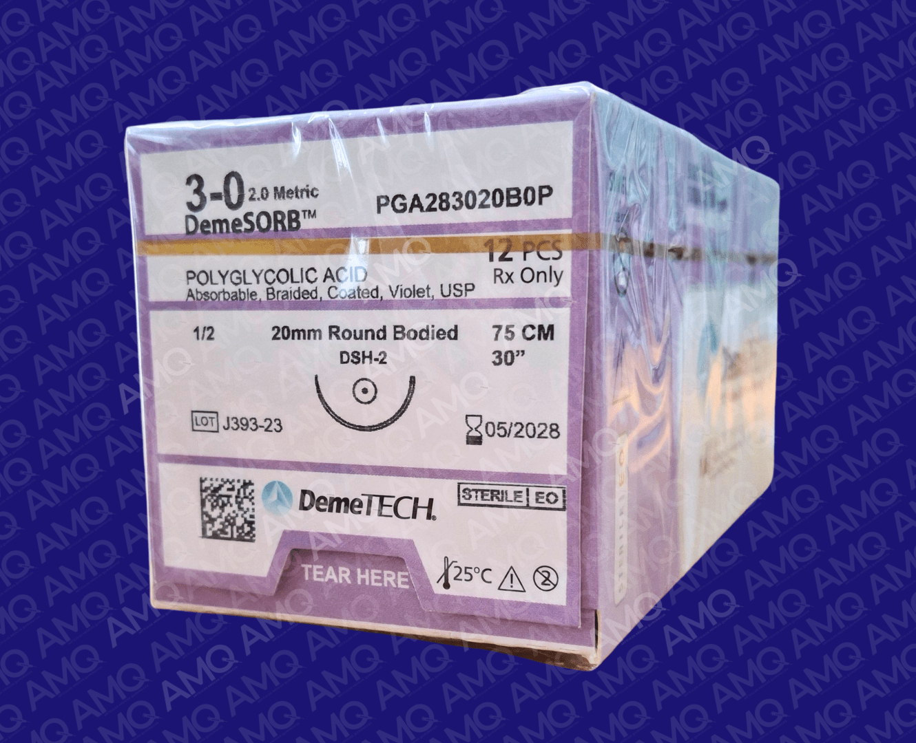 ACIDO POLIGLICOLICO 3-0 AGUJA AHUSADA 20 MM 1/2 CIRCULO HEBRA DE 75 CM COLOR VIOLETA CAJA C/12 – AMQ