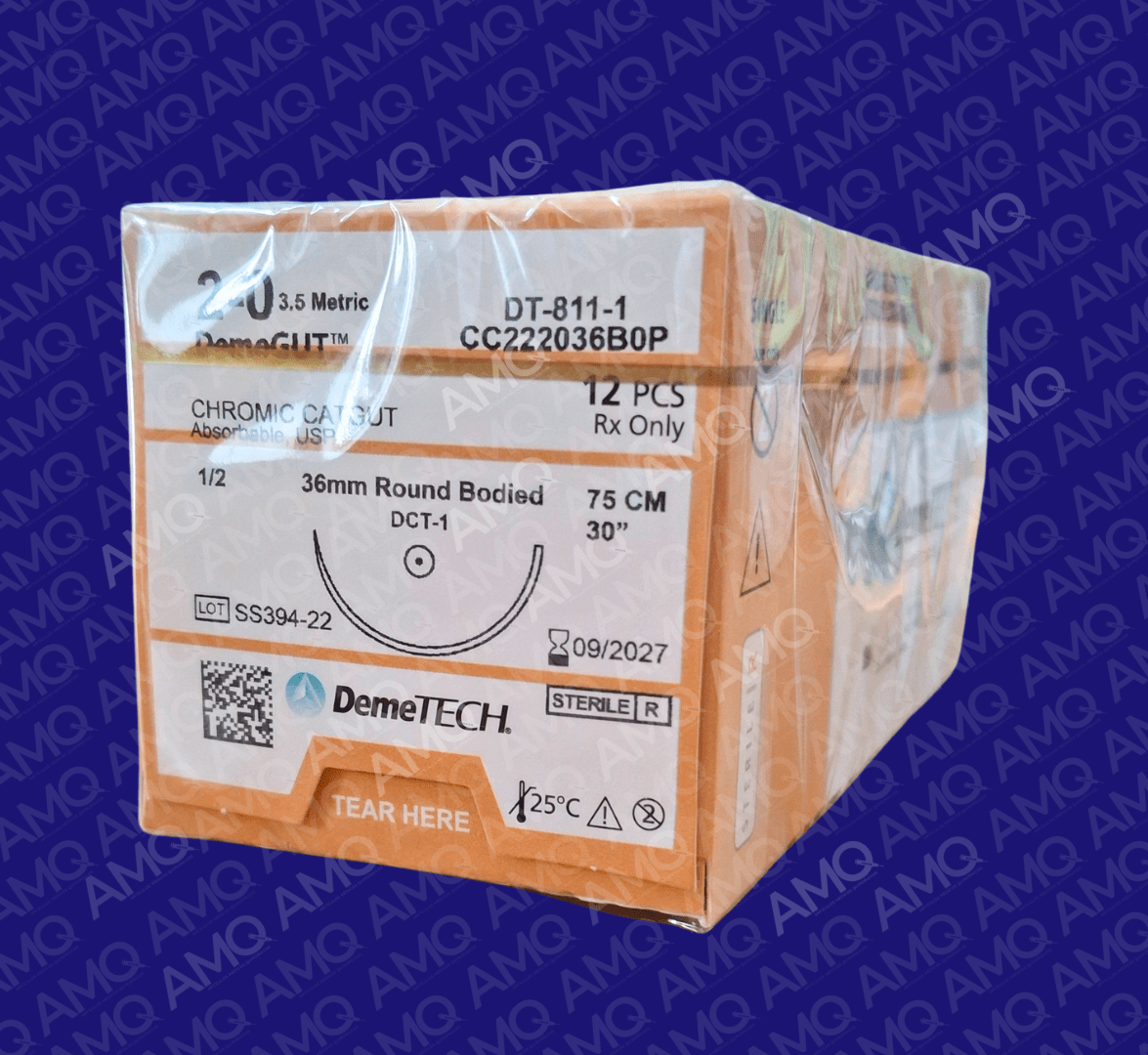 CATGUT CROMICO 2-0 AGUJA AHUSADA DE 36 MM 1/2 CIRCULO HEBRA DE 75 CM C ...