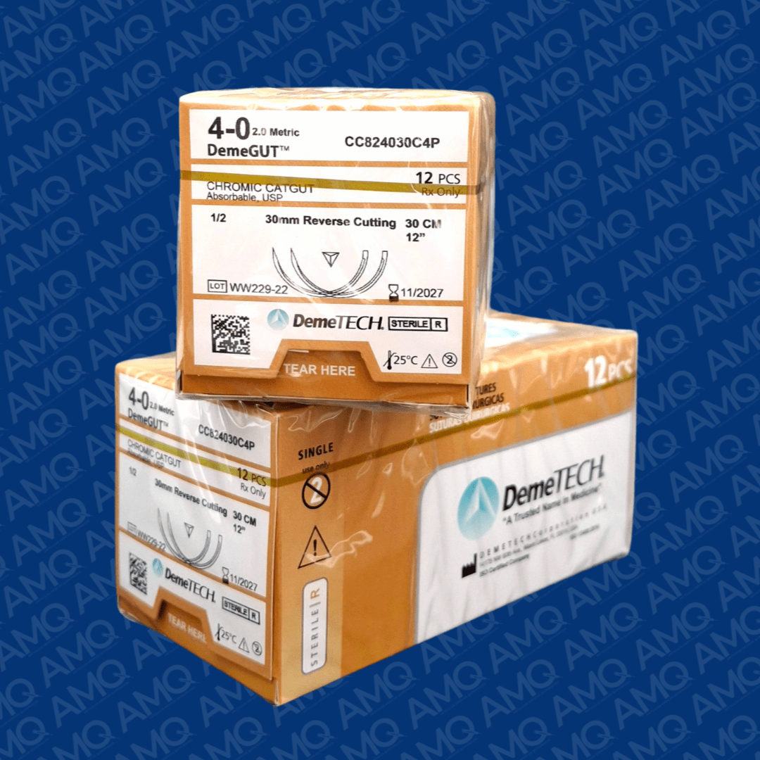 CATGUT CROMICO 4-0 AGUJA REVERSO CORTANTE 30 MM 1/2 CIRCULO DOBLE ...